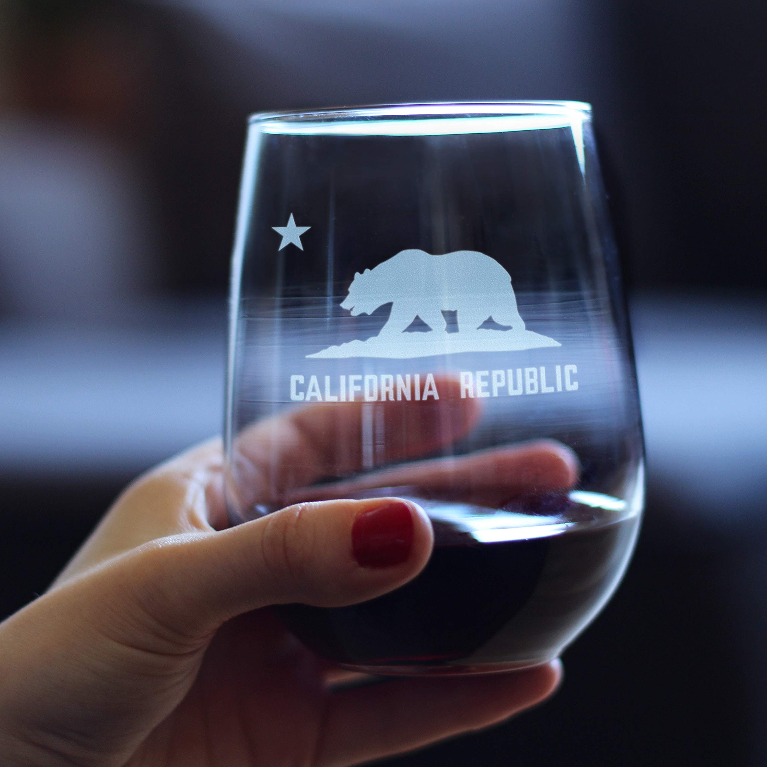 California Flag Stemless Wine Glass - State Themed Drinking Decor and Gifts for Californian Women & Men - Large 17 Oz Glasses