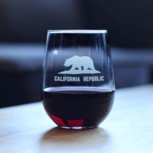 California Flag Stemless Wine Glass - State Themed Drinking Decor and Gifts for Californian Women & Men - Large 17 Oz Glasses