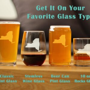 New York State Outline Stemless Wine Glass - State Themed Drinking Decor and Gifts for New Yorker Women & Men - Large 17 Oz Glasses