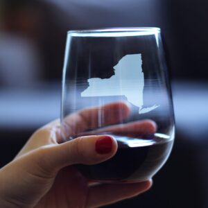 New York State Outline Stemless Wine Glass - State Themed Drinking Decor and Gifts for New Yorker Women & Men - Large 17 Oz Glasses