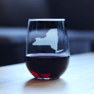 New York State Outline Stemless Wine Glass - State Themed Drinking Decor and Gifts for New Yorker Women & Men - Large 17 Oz Glasses