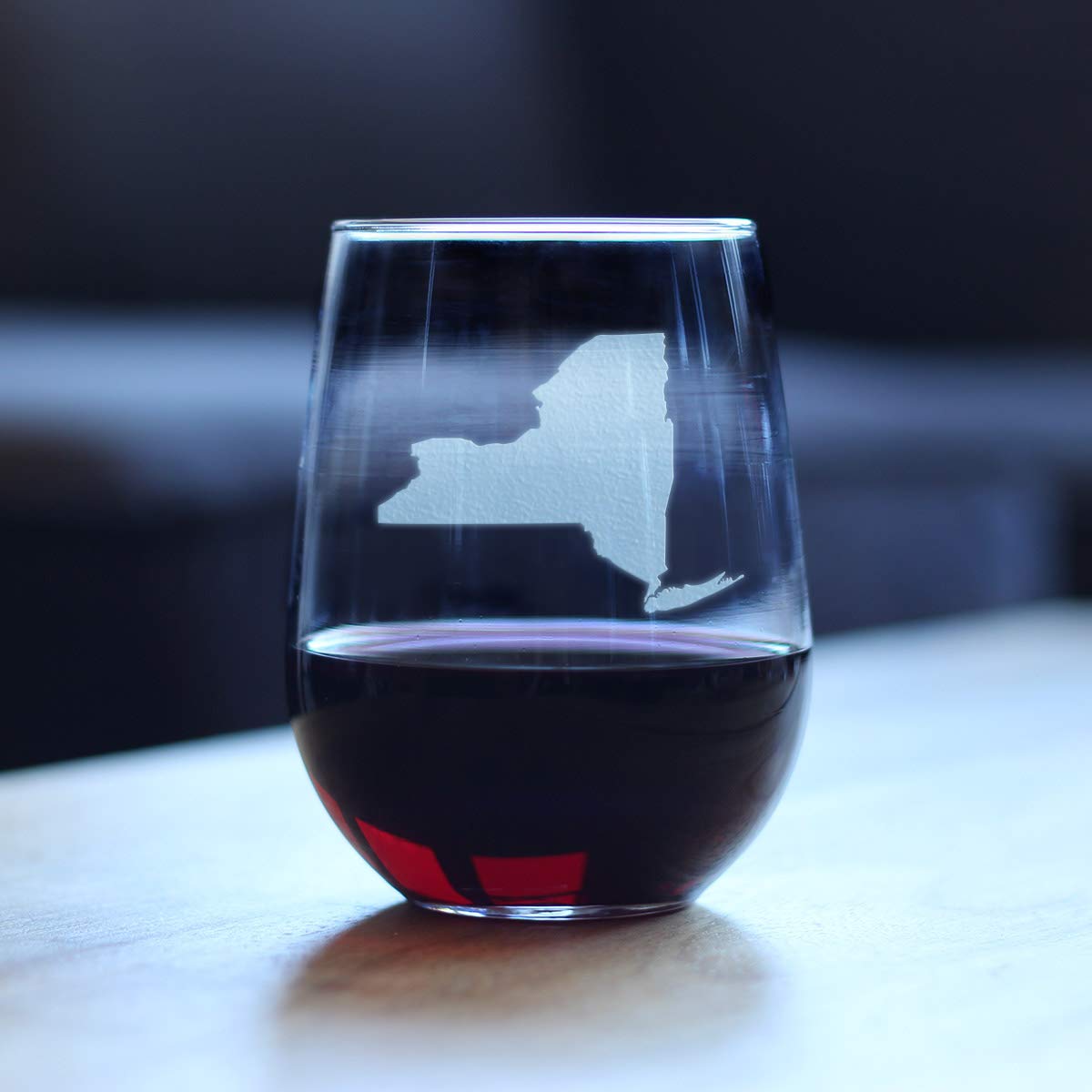 New York State Outline Stemless Wine Glass - State Themed Drinking Decor and Gifts for New Yorker Women & Men - Large 17 Oz Glasses