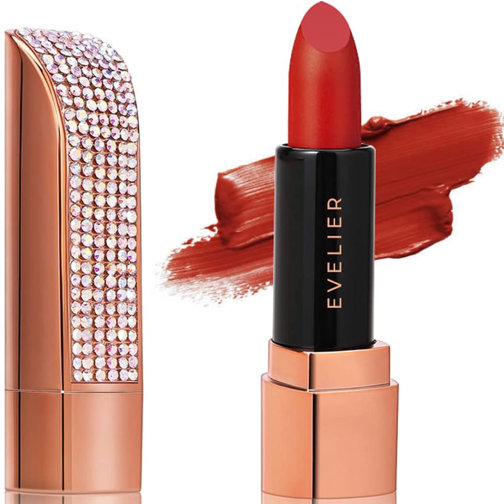 EVELIER Galaxy Lipstick - Matte, Moisturizing, Plush, Pigment-Rich Colors with Silky, Full Color Finish & Intense Hydration for All Day Coverage (Glamour Red)