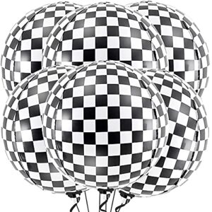 katchon, black and white checkered balloons - 22 inch, pack of 6 | 4d checker balloons, checkered flag balloons, race car balloons | checkered flag party supplies, race car birthday party supplies