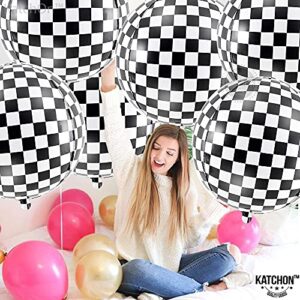 KatchOn, Black and White Checkered Balloons - 22 Inch, Pack of 6 | 4D Checker Balloons, Checkered Flag Balloons, Race Car Balloons | Checkered Flag Party Supplies, Race Car Birthday Party Supplies