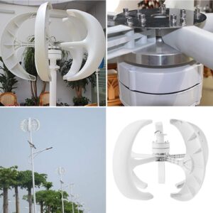 Wind Turbine, 600W DC12V Vertical Wind Generator 5 Blades Wind Turbine Generator Kit Electricity Producer Equipment for Hybrid Wind Solar System, White