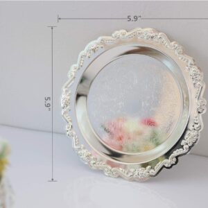 Small Round Jewelry Tray Jewelry Holder Organizer Dessert Plate Fruit Dish Ring Dish Organizer Holder Home Decor Wedding Gift for Perfume Candle Holiday Party (Silver, Small)