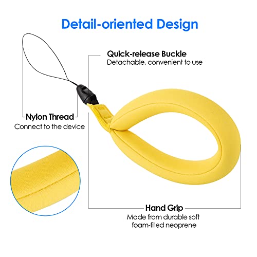 Avorast 2 Pack Waterproof Camera Float, Waterproof Float Strap for Underwater Camera, Universal Floating Wristband Hand Grip Lanyard Compatible with GoPro, Waterproof Pouch Case (Lemon Yellow)