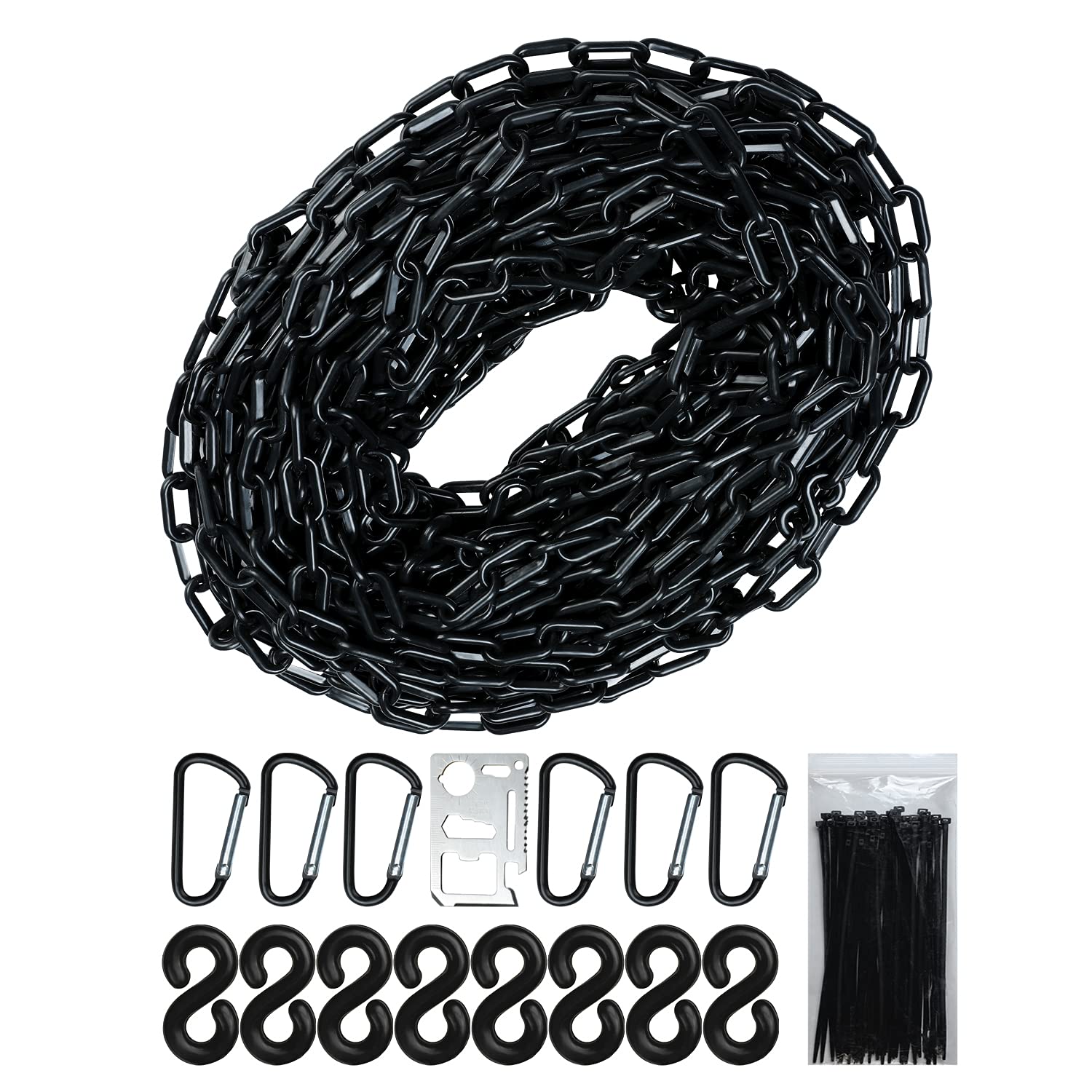 Black Plastic Chain - 50 32 65 Feet Plastic Safety Barrier Chain for Crowd Control, Parking Barrier and Delineator Post with Base - Safety Security Chain with Accessories