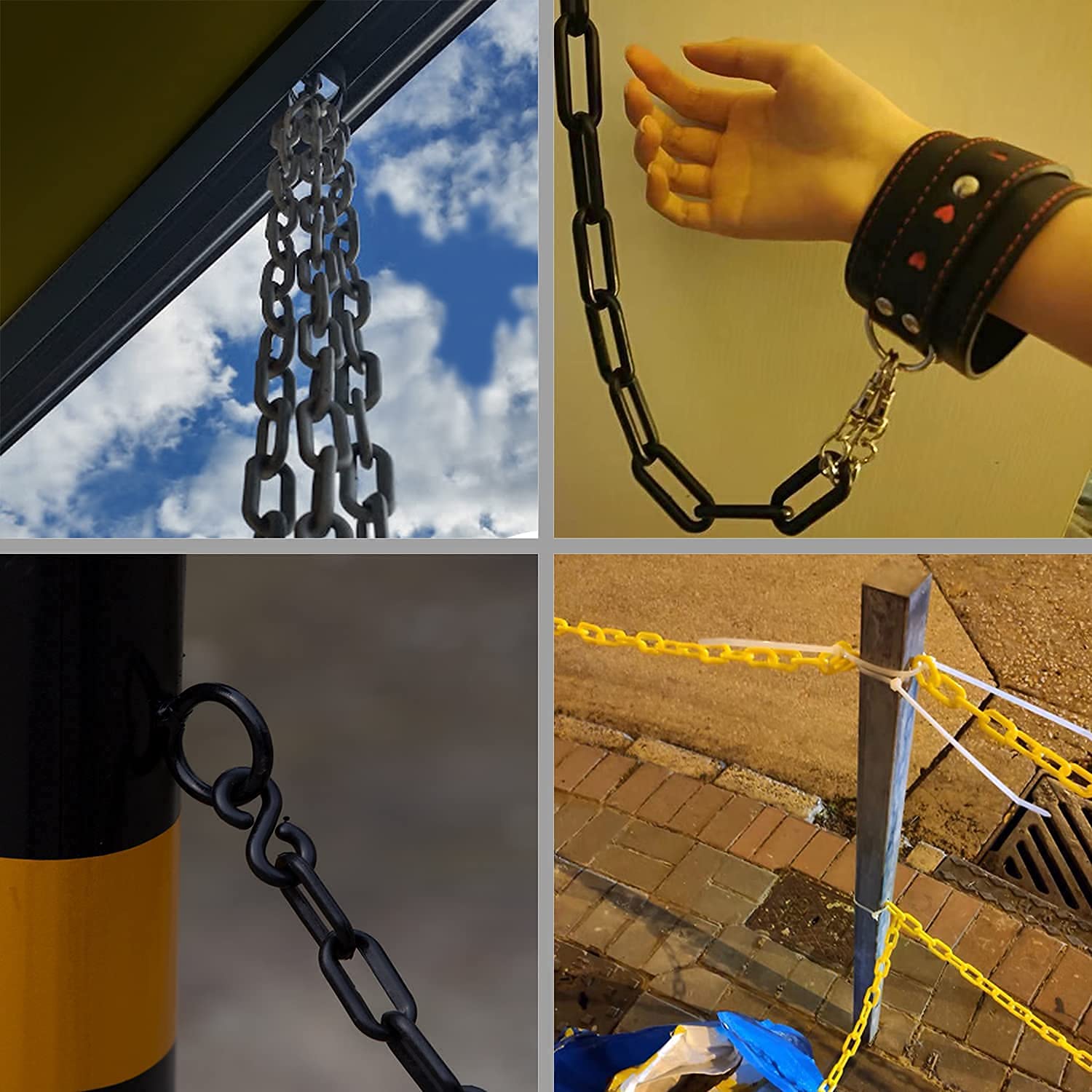 Black Plastic Chain - 50 32 65 Feet Plastic Safety Barrier Chain for Crowd Control, Parking Barrier and Delineator Post with Base - Safety Security Chain with Accessories