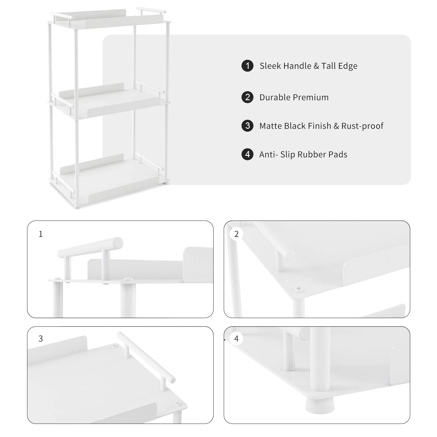 FLE Bathroom Organizer Countertop,3 Tier Bathroom Counter Organizer Kitchen Spice Rack Cosmetic Organizer,Countertop Storage Shelf for Bathroom, Kitchen, Living Room, Bedroom, Dressing Table,White