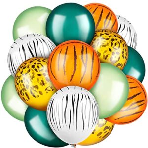 Liliful 24 Pieces Jungle Balloons 12 Inch Jungle Safari Balloons Animal Print Balloons Jungle Safari Theme Party Decorations Jungle Theme Party Supplies (Fresh Color,Animal Print Style)