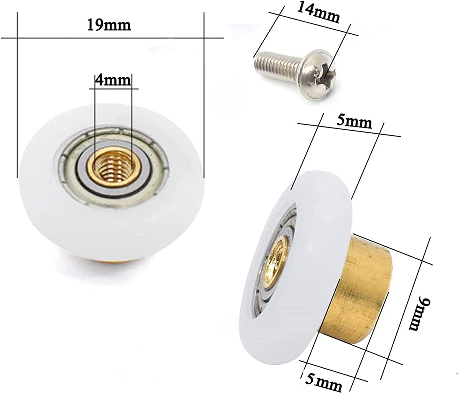 Shower Door Rollers Metal Alloy Wheels for The Bathroom Pan Glass Sliding Door Pulleys Replacement Parts Strong Load-Bearing Capacity Ultra-Quiet (Option A, Dia 19MM)