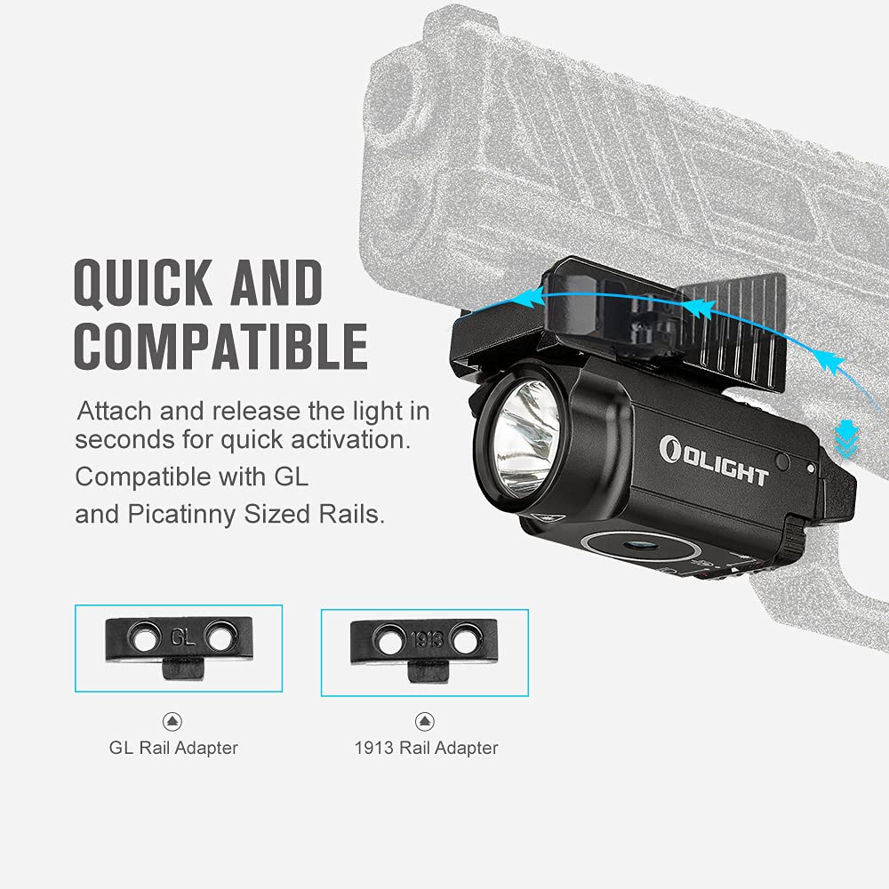 OLIGHT Baldr RL Mini 600 Lumens Compact Rail Mounted Weaponlight with Red Beam and White LED Combo, Magnetic USB Rechargeable Tactical Flashlight with 1913 or GL Rail, Built-in Battery