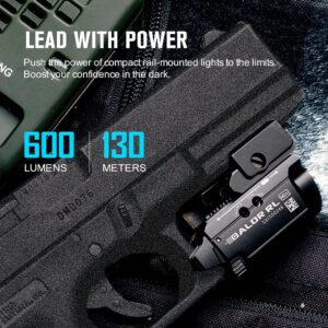 OLIGHT Baldr RL Mini 600 Lumens Compact Rail Mounted Weaponlight with Red Beam and White LED Combo, Magnetic USB Rechargeable Tactical Flashlight with 1913 or GL Rail, Built-in Battery