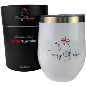 Crazy Chicken Lady - Stainless Steel Stemless Wine Glass - Crazy Chicken Lovers Gifts