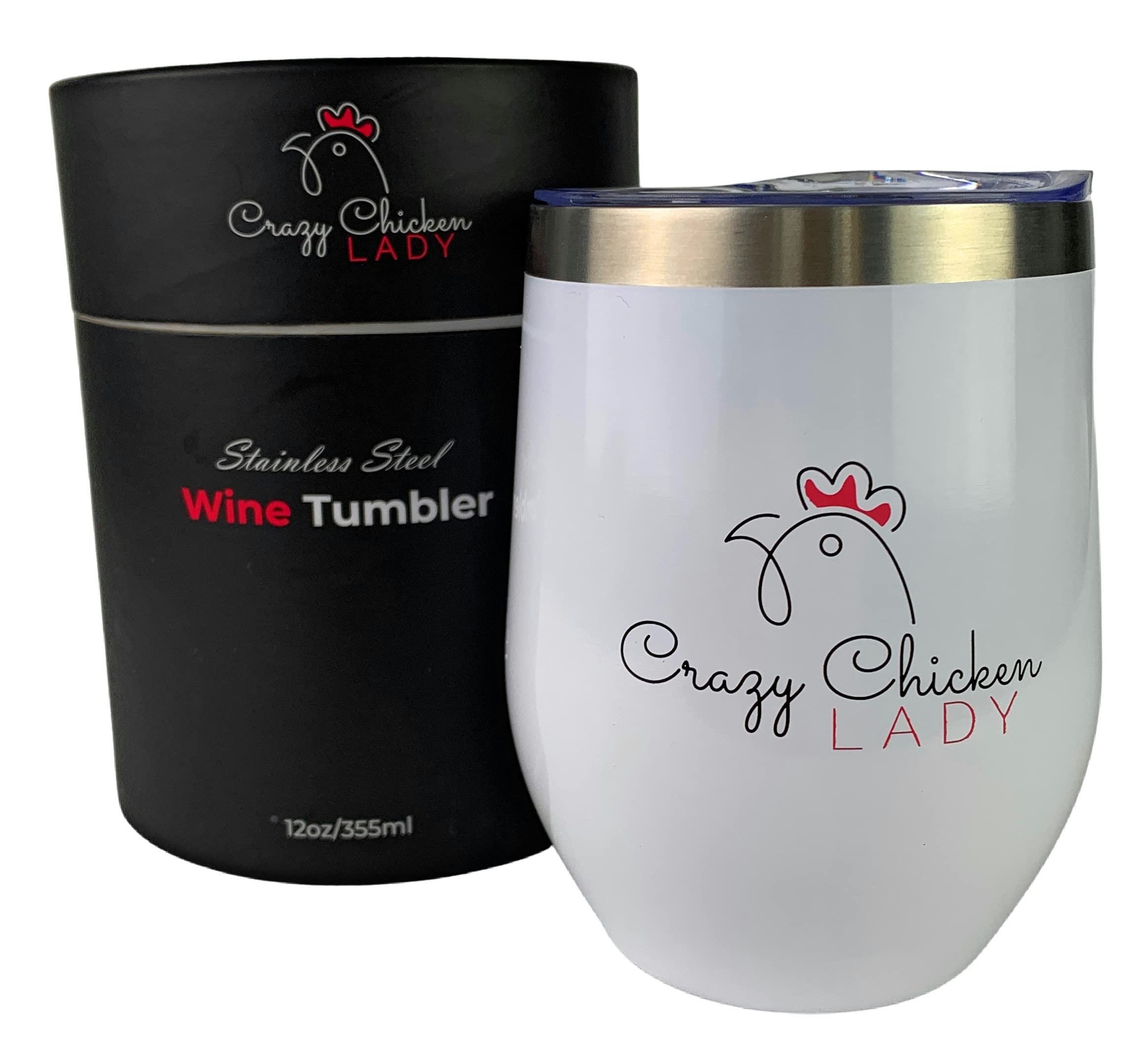 Crazy Chicken Lady - Stainless Steel Stemless Wine Glass - Crazy Chicken Lovers Gifts