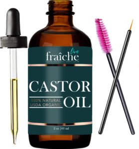 organic castor oil (2oz) + free lash serum mascara starter kit - usda approved pure cold pressed hexane free natural hair growth oil - live fraiche eyebrow growth serum & oil treatment for hair