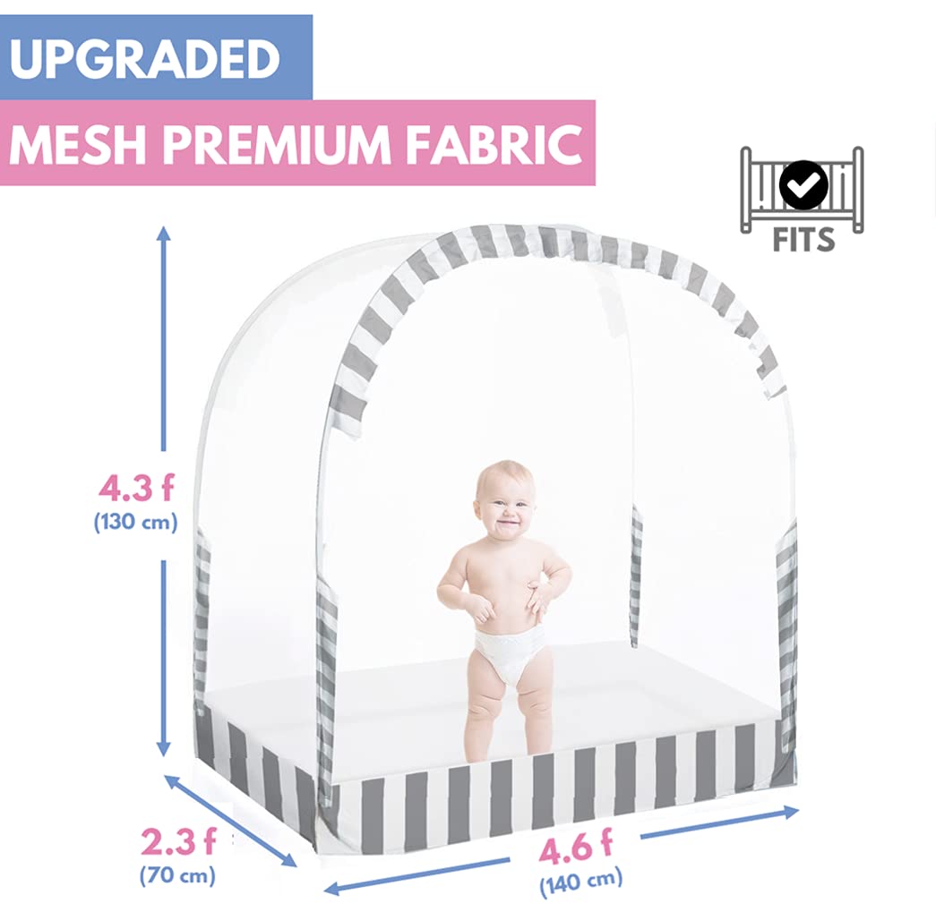 Baby Safety Pop up Crib Tent | Premium Crib Net to Keep Baby from Climbing Out | Upgraded Mesh Fabric | Protect Your Baby from Falls | Unisex Infant Crib Tent Net