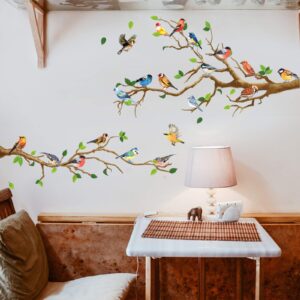 DILIBRA Hummingbird on The Tree Branch Wall Sticker, Green Leaf and Flying Bird DIY Art Vinyl Wall Decal, Self-Adhesive Wall Decoration for Garden Living Room Bedroom Kitchen Playroom Nursery Room