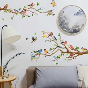 DILIBRA Hummingbird on The Tree Branch Wall Sticker, Green Leaf and Flying Bird DIY Art Vinyl Wall Decal, Self-Adhesive Wall Decoration for Garden Living Room Bedroom Kitchen Playroom Nursery Room