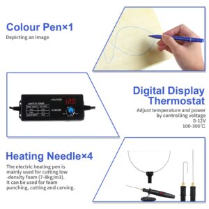 4 in 1 Foam Cutter Set with Digital Voltage Controller, GOCHANGE Electric Cutting Machine Pen Tools Kit, 100-240V /18W Styrofoam Cutting Pen with Electronic Voltage Transformer Adaptor