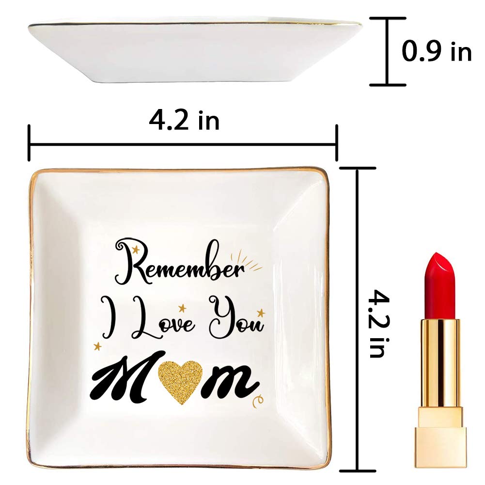 UMEELR Mom Gift Ceramic Jewelry Trays Trinket Dish, Ring Holder Dish Trinket Plate for Women - Remember I Love You Mom for Mother's Day Birthday Thanksgiving Valentine's Christmas Gift