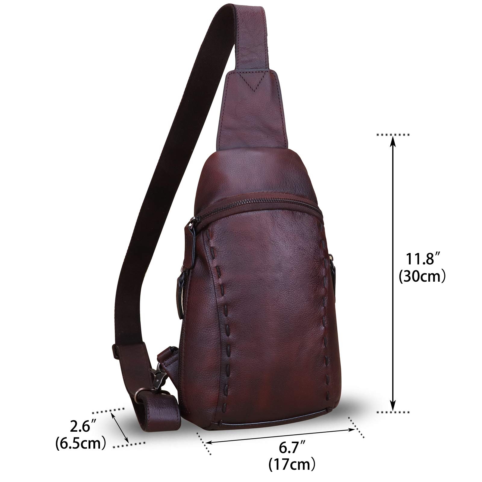 LRTO Genuine Leather Sling Bags Hiking Backpacks Fanny Pack Vintage Handmade Crossbody Chest Daypack Shoulder Bag (Coffee)