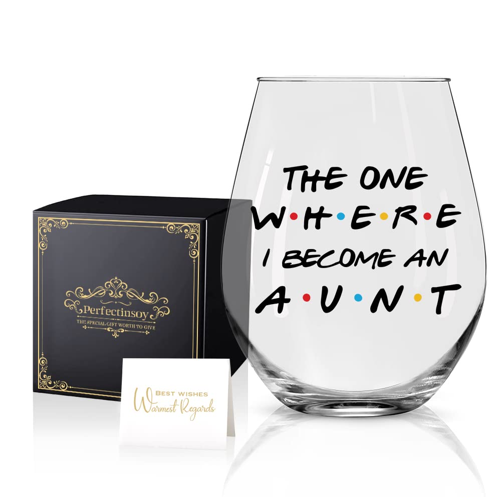 Perfectinsoy The One Where I Become an Aunt Wine Glass Gift Box, Aunt Wine Glass Gifts for Aunt, New Aunt, Women, Sister, Colleague, Friend, Neighbors, Aunt Pregnancy Announcement, Mother's Day Gift