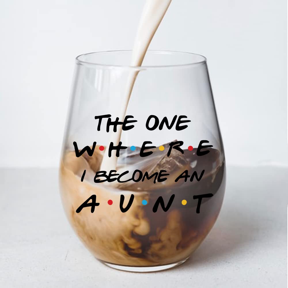 Perfectinsoy The One Where I Become an Aunt Wine Glass Gift Box, Aunt Wine Glass Gifts for Aunt, New Aunt, Women, Sister, Colleague, Friend, Neighbors, Aunt Pregnancy Announcement, Mother's Day Gift