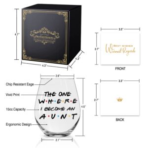 Perfectinsoy The One Where I Become an Aunt Wine Glass Gift Box, Aunt Wine Glass Gifts for Aunt, New Aunt, Women, Sister, Colleague, Friend, Neighbors, Aunt Pregnancy Announcement, Mother's Day Gift