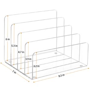 MaxGear Acrylic File Holder 4 Section, Acrylic File Organizer for Desk File Folder Holder File Sorter Vertical Acrylic Desk Organizer for Letter, Document, Notebook, Clear