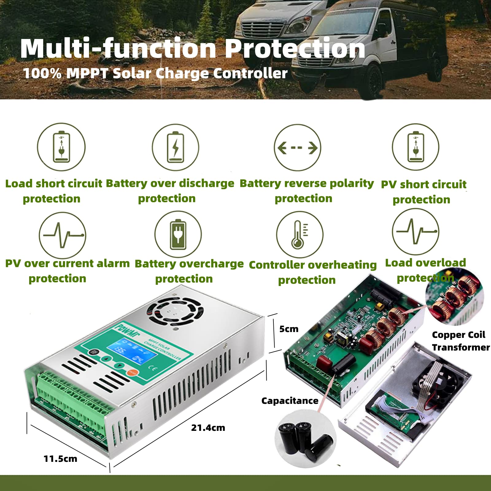 PowMr MPPT Solar Charge Controller 60 amp 48V 36V 24V 12V Auto - Max 160VDC Input, LCD Backlight Solar Charge Controller for Vented Sealed Gel NiCd Lithium Battery【Software Update Version】