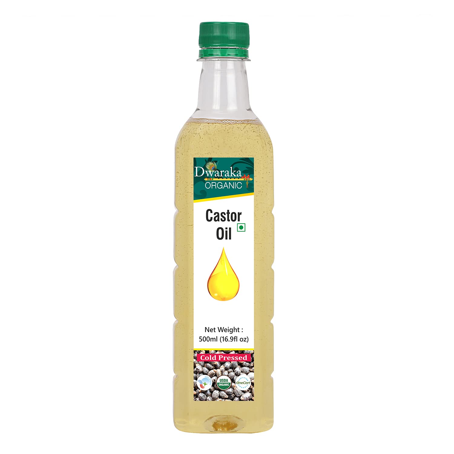 Dwaraka Organic - Cold Pressed Castor Oil, 16.9 Fl Oz, 500 ML, Healthy, Organic, Non GMO, All Natural