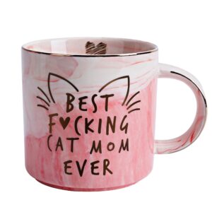 cat mom gifts for women - crazy cat lady coffee mug gift for cat lover mom, daughter, sister, aunt, wife, best friends, bff, coworkers, her - best cat mom ever - pink marble mug, ceramic 11.5oz cup