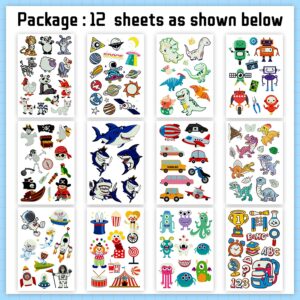 Partywind 145 Styles - Luminous Temporary Tattoos for Boys Kids, Glow Fake Tattoo Stickers for Children Featuring Dinosaur Space Pirate Cars and More, Glow Kids Birthday Party Supplies Favors