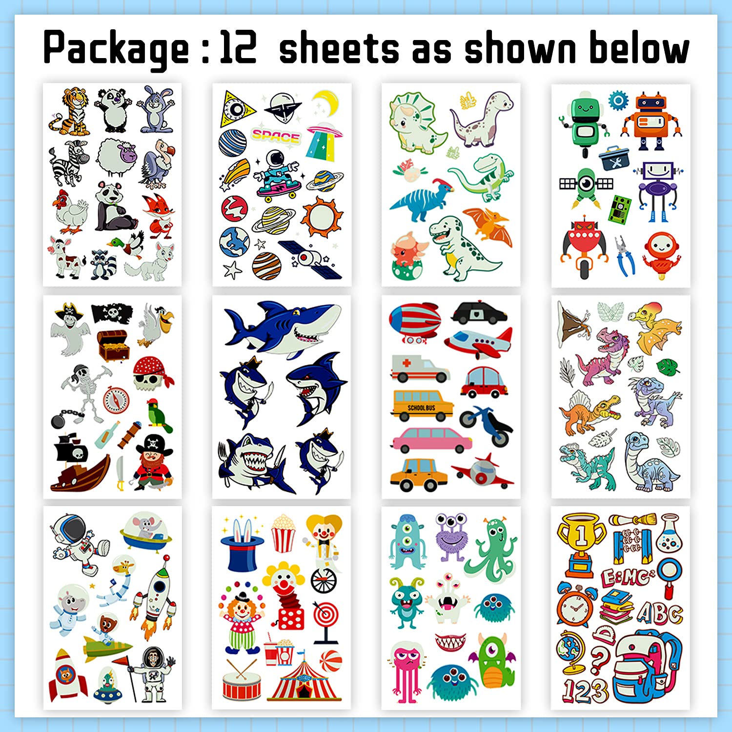 Partywind 145 Styles - Luminous Temporary Tattoos for Boys Kids, Glow Fake Tattoo Stickers for Children Featuring Dinosaur Space Pirate Cars and More, Glow Kids Birthday Party Supplies Favors