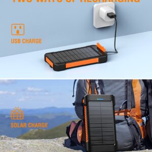 MetFut Solar Power Bank 38800mAh, Solar Charger with Suction Cup Mount Three Modes Flashlight-Steady/SOS/Strobe IPX7 Waterproof/Dustproof/Shockproof External Battery Pack 3 USB Charging Ports(Orange)