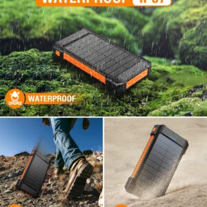 MetFut Solar Power Bank 38800mAh, Solar Charger with Suction Cup Mount Three Modes Flashlight-Steady/SOS/Strobe IPX7 Waterproof/Dustproof/Shockproof External Battery Pack 3 USB Charging Ports(Orange)