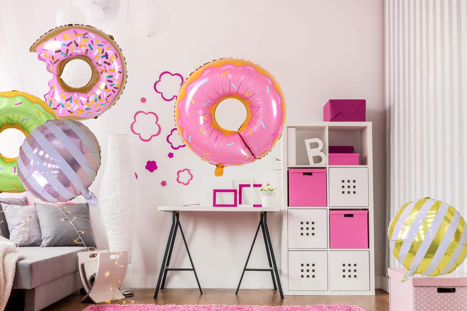 6PCS Big Donut Foil Balloons Large Mylar Doughnut Balloons for Birthday Party Wedding Decoration Baby Shower Donut Time