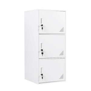 ichenggd 3 door metal locker steel storage cabinet, office storage lockers for employees, vertical metal cabinets for home,office,school,room storage organizer (white)