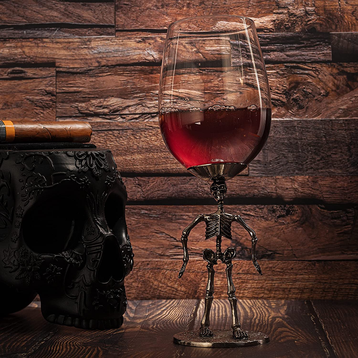 The Wine Savant Stemmed Skeleton Wine Glass Set of 2 12oz Skeleton Glasses 10" H, Goth Gifts, Skeleton Gifts, Skeleton Decor, Spooky Wine Gift Set, Perfect for Themed Parties!