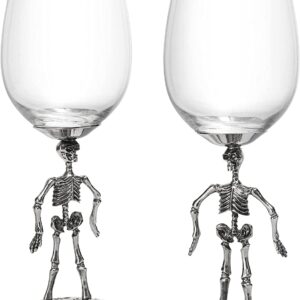 The Wine Savant Stemmed Skeleton Wine Glass Set of 2 12oz Skeleton Glasses 10" H, Goth Gifts, Skeleton Gifts, Skeleton Decor, Spooky Wine Gift Set, Perfect for Themed Parties!