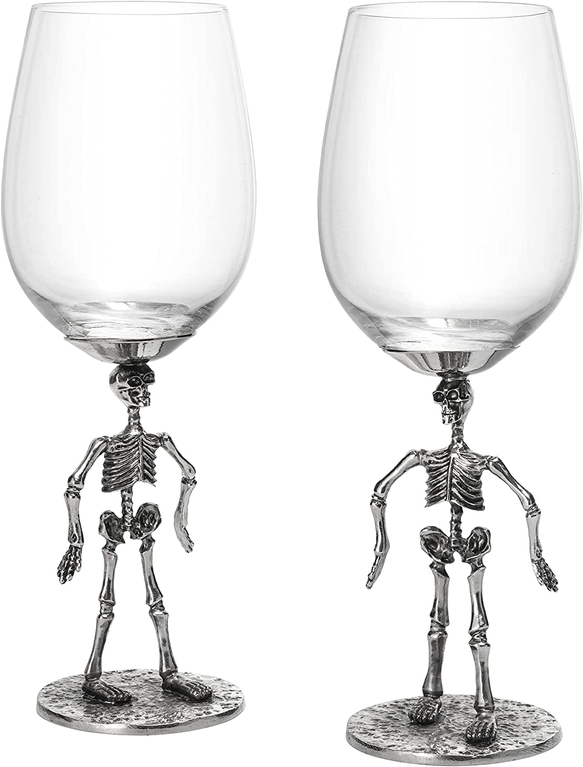 The Wine Savant Stemmed Skeleton Wine Glass Set of 2 12oz Skeleton Glasses 10" H, Goth Gifts, Skeleton Gifts, Skeleton Decor, Spooky Wine Gift Set, Perfect for Themed Parties!