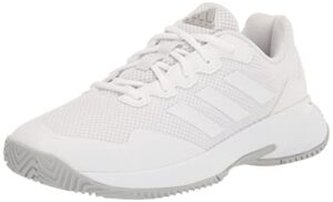 adidas womens gamecourt 2 tennis shoe, white/white/grey, 7.5 us