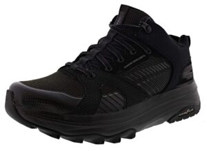 skechers womens max cushioning trail hiking and trail running sneaker, black/black, 9