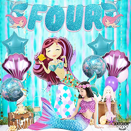 KatchOn, Big Mermaid 4th Birthday Decorations Set - Pack of 8 | Mermaid Birthday Decorations For Girls 4 | Mermaid Balloons Decoration | Mermaid Party Decorations 4th Birthday | Mermaid Party Supplies