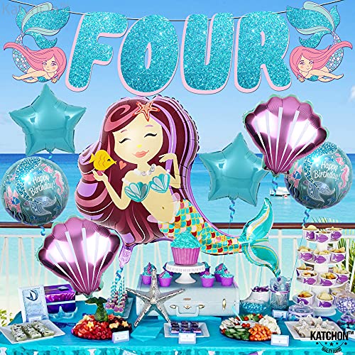 KatchOn, Big Mermaid 4th Birthday Decorations Set - Pack of 8 | Mermaid Birthday Decorations For Girls 4 | Mermaid Balloons Decoration | Mermaid Party Decorations 4th Birthday | Mermaid Party Supplies