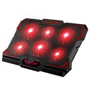 laptop cooling pad, laptop cooler with 6 quiet led fans for 15.6-17 inch laptop cooling fan stand, portable ultra slim usb powered gaming laptop cooling pad, switch control fan speed function (red)