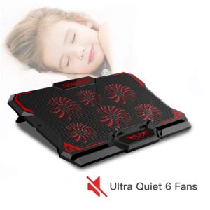 Laptop Cooling Pad, Laptop Cooler with 6 Quiet Led Fans for 15.6-17 Inch Laptop Cooling Fan Stand, Portable Ultra Slim USB Powered Gaming Laptop Cooling Pad, Switch Control Fan Speed Function (Red)